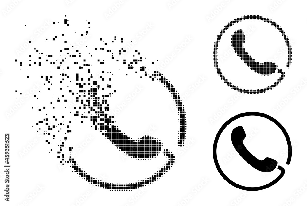 Dispersed dot phone pictogram with wind effect, and halftone vector ...