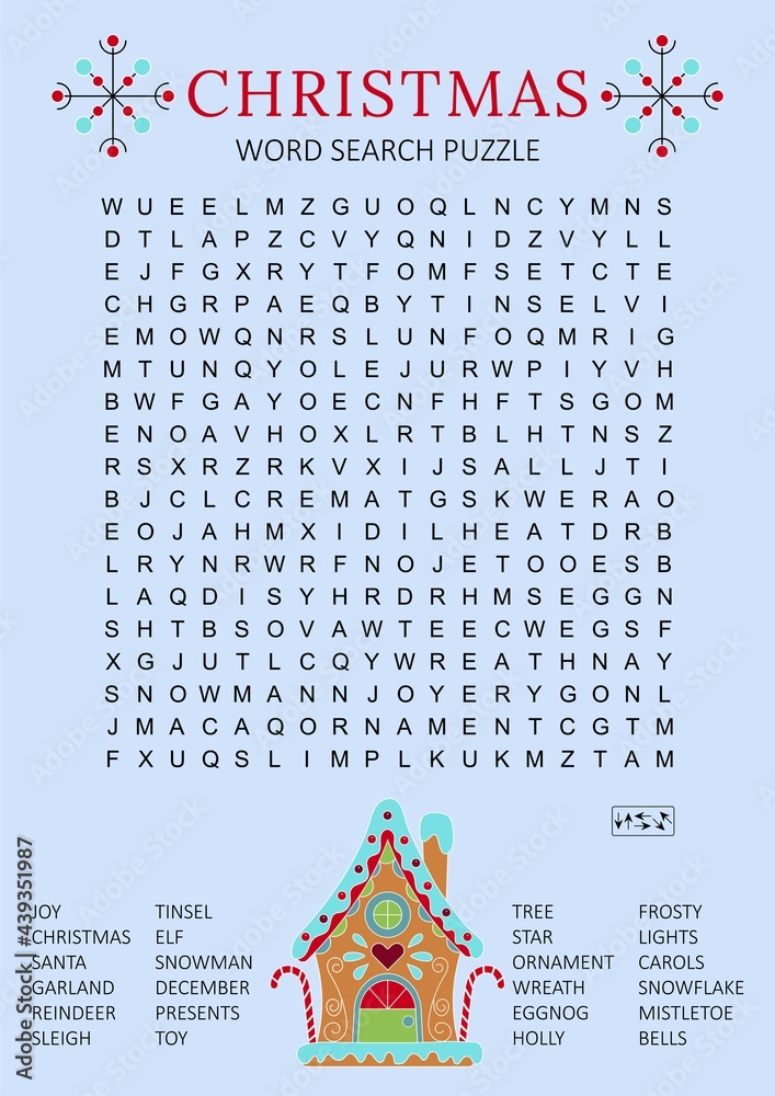 Christmas word search puzzle. Crossword game for learning English words ...