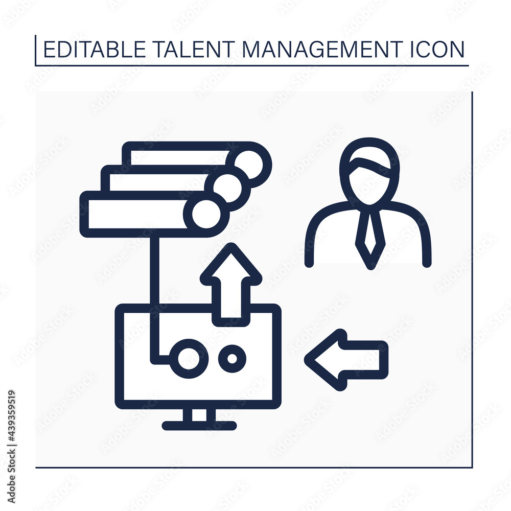 HRIS line icon. Human resource information system. Intersection of ...