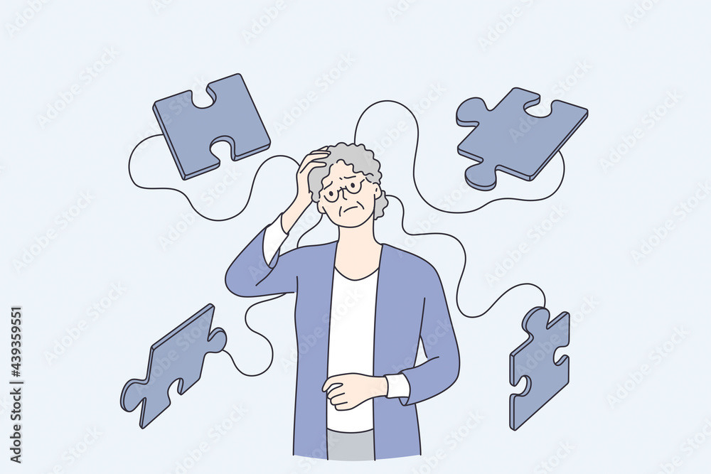 Vetor de Alzheimer illness disease patients concept. Senior mature ...