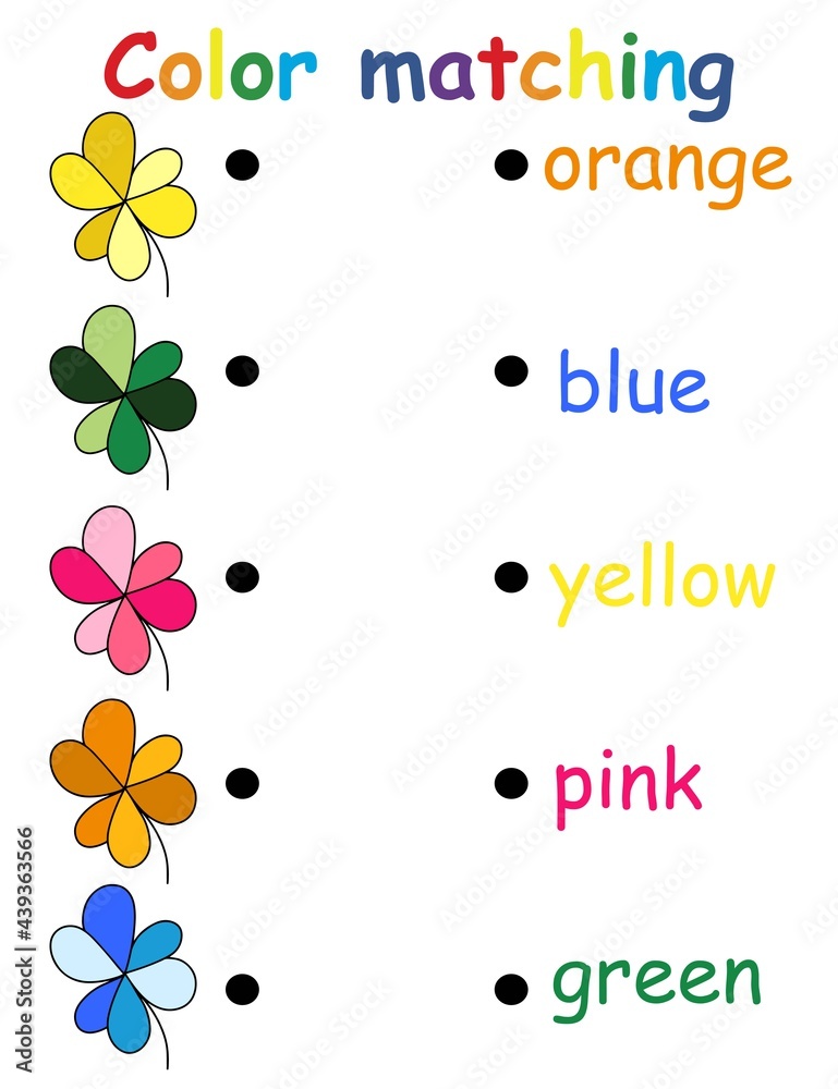 Color matching game with clovers for kids vector illustration. Cartoon ...