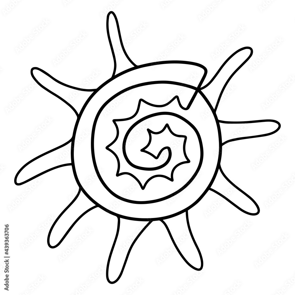 Sunburst star turban shell linear vector illustration. Cartoon funny ...