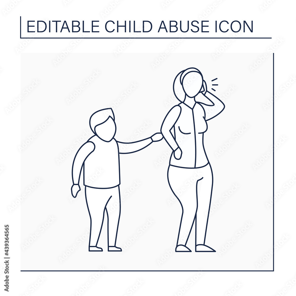 Ignoring line icon. Rejecting child as punishment. Disregard kid ...