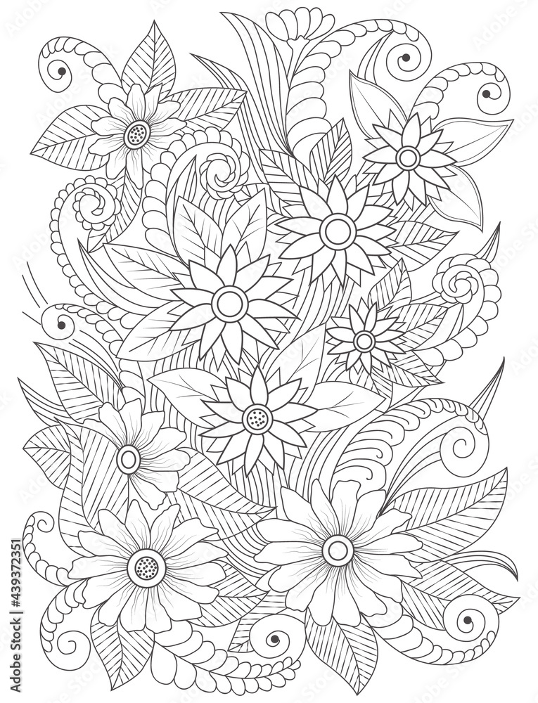Coloring for adults.seamless pattern.flower coloring page Hand-drawn ...