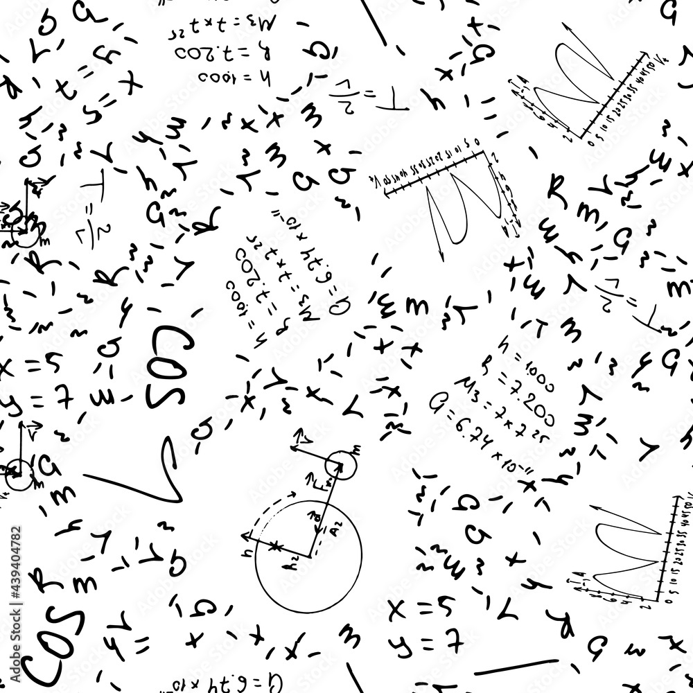 Flat monochrome vector seamless mathematical motif pattern. Cute doodle ...