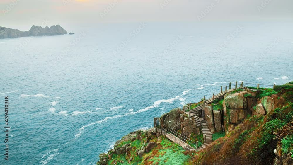 Entrance to The Minack Theatre in Cornwall, England in 4K. An open-air ...