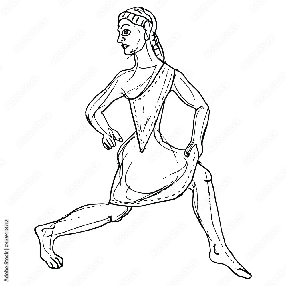 Running ancient Greek girl. Spartan lady in short chiton. Sportive ...
