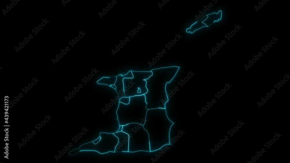Animated Outline Map of Trinidad and Tobago with Regions vídeo do Stock ...