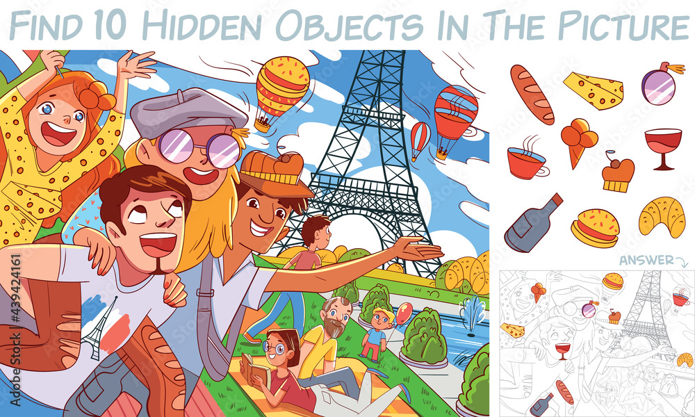 Find 10 Hidden Objects In The Picture Puzzle Hidden Items Stock Vector