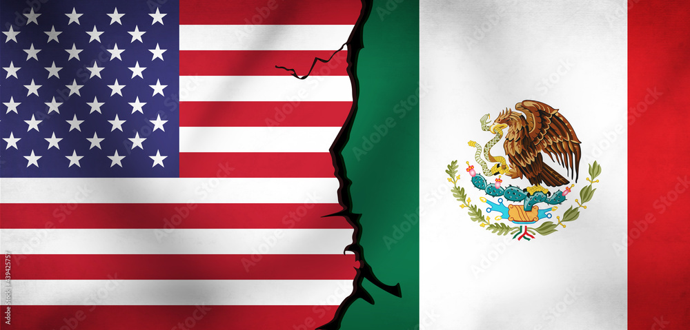 Tension Between United States and Mexico with Flags and Crack in Center ...