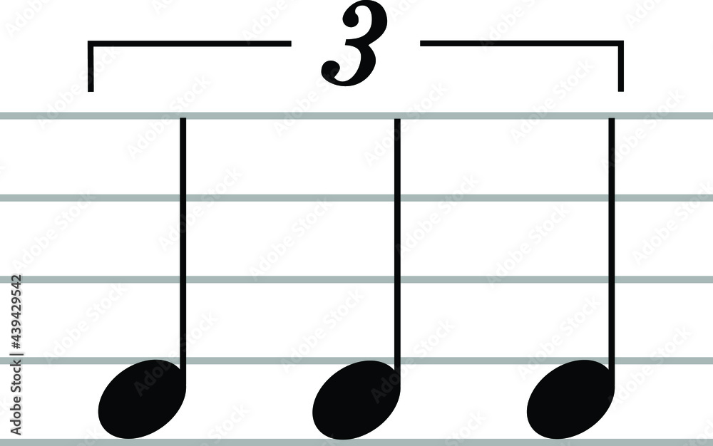 Black music symbol of Tuplet - triplets notes on ledger lines Stock ...