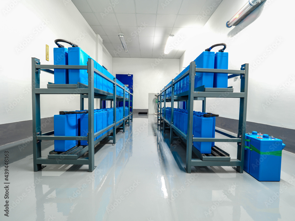 Battery room in power plant for back up emergency case with closed up ...