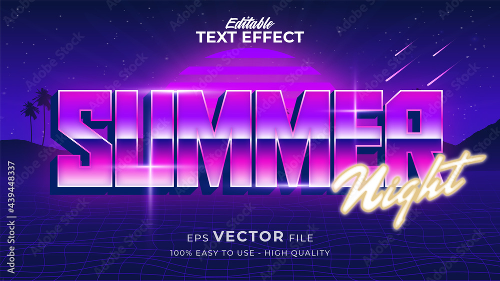 Editable text style effect - retro summer text in 80s style theme Stock Vector | Adobe Stock