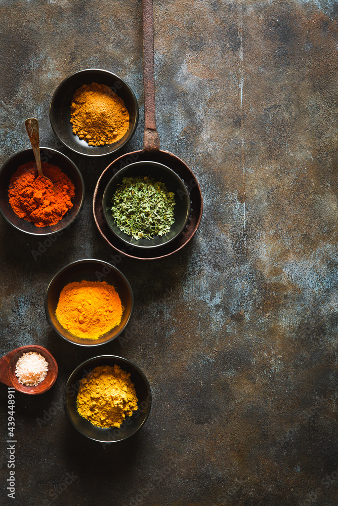 An display of select Indian spices Stock Photo | Adobe Stock