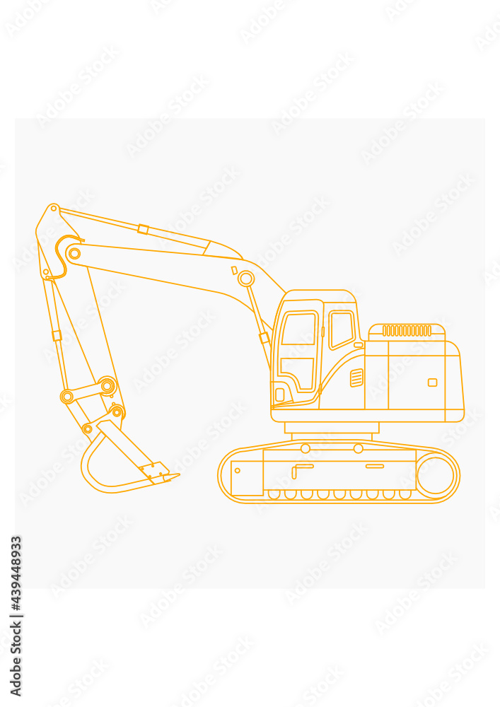 Editable Isolated Outline Side View Excavator Vector Illustration for ...