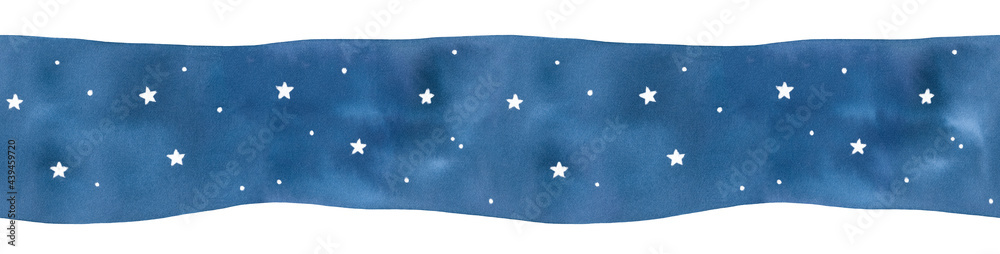 Seamless repeatable border of navy blue way with cute little stars ...