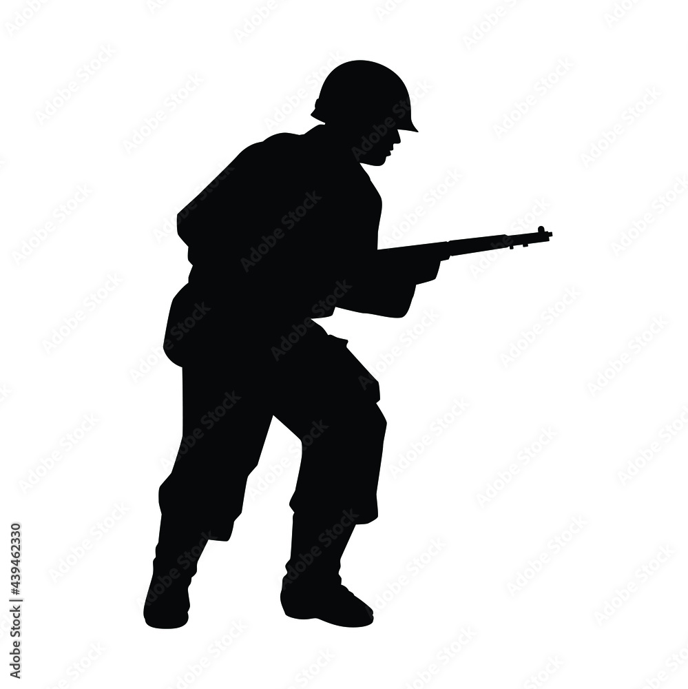 US soldier with a rifle weapon during world war 2 silhouette vector on ...