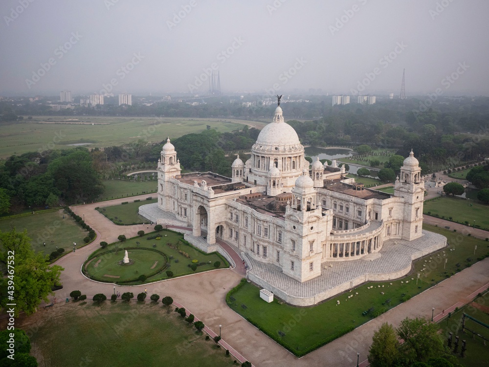 Aerial view of the Victoria Memorial in Kolkata (Calcutta) in India ...