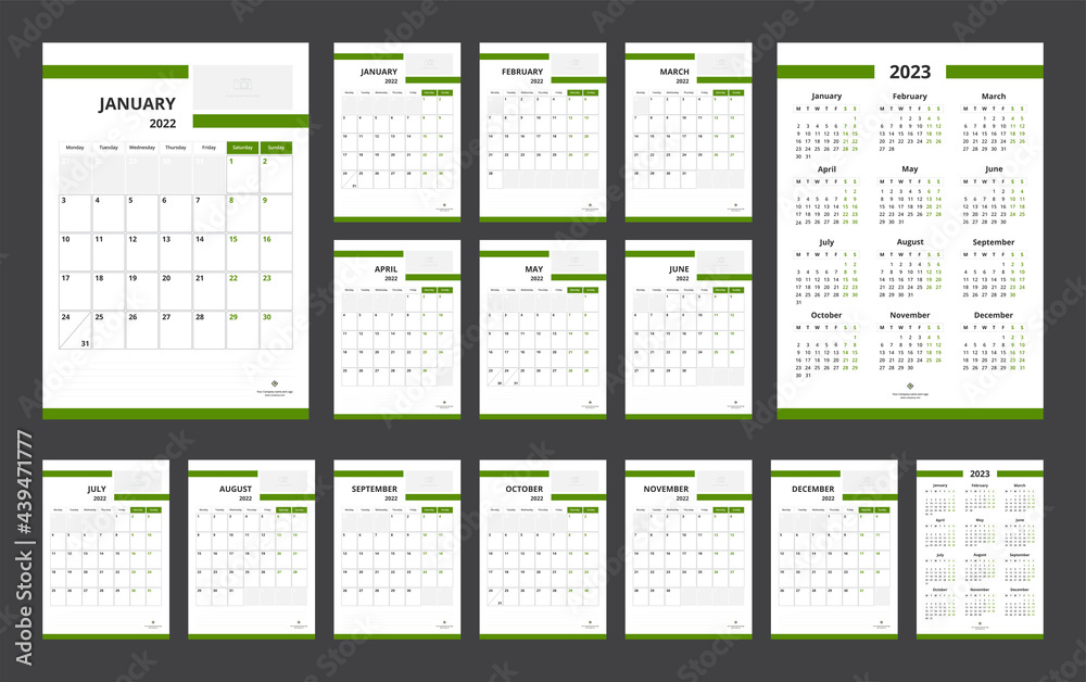 2022 calendar planner set for template corporate design week start on ...
