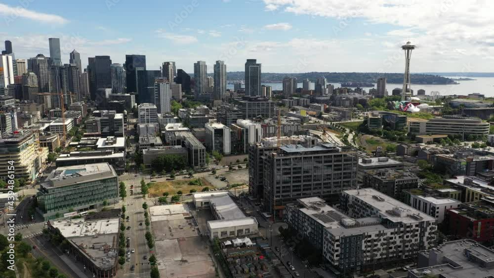 Cinematic 4K aerial orbiting drone footage of downtown Seattle, Uptown ...