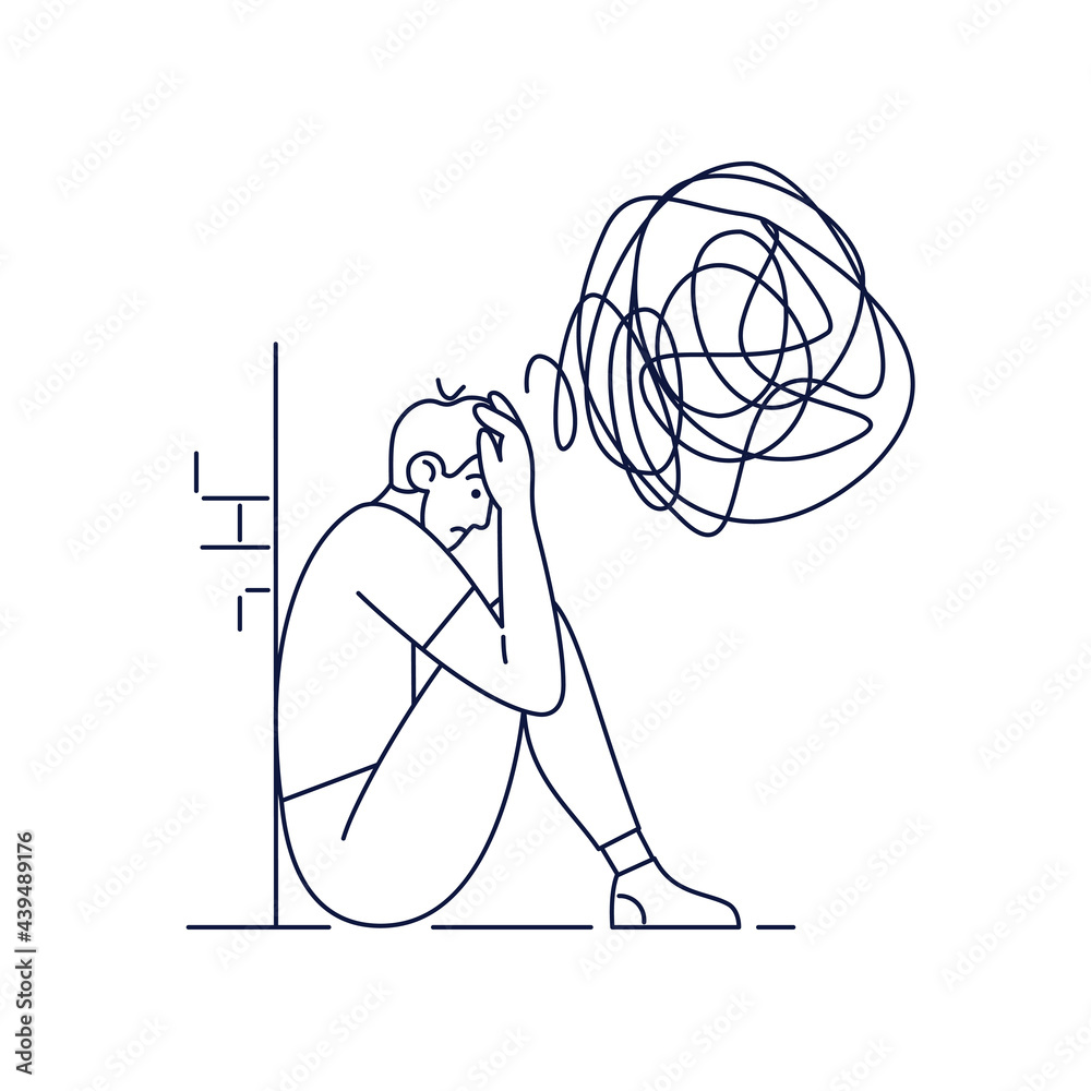 Anxiety vector illustration. Young man in a state of depression, feels ...