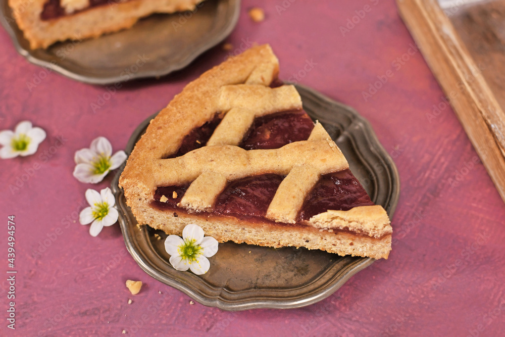 Slice of pie called 'Linzer Torte', a traditional Austrian shortcake ...