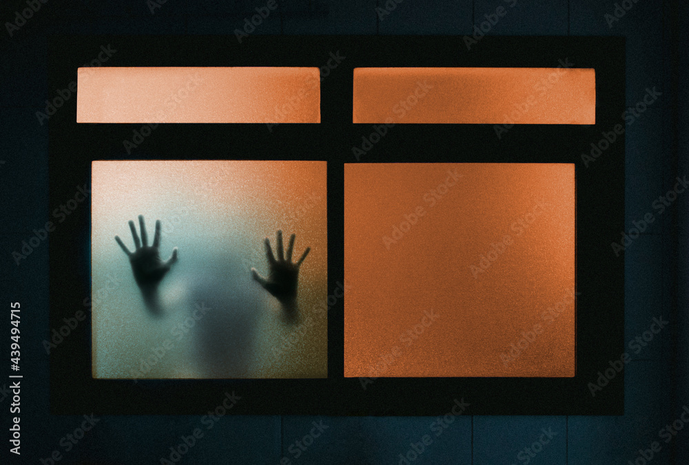 Human hands silhouette behind backlit window Stock Photo | Adobe Stock