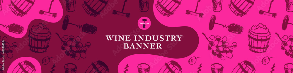 Wine tasting banner. Vector pattern with winemaking illustration set ...