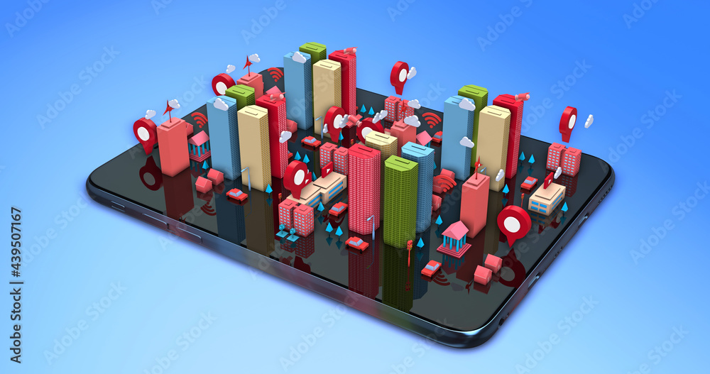 3D Buildings On Smart Tablet. Futuristic Life With Artificial ...