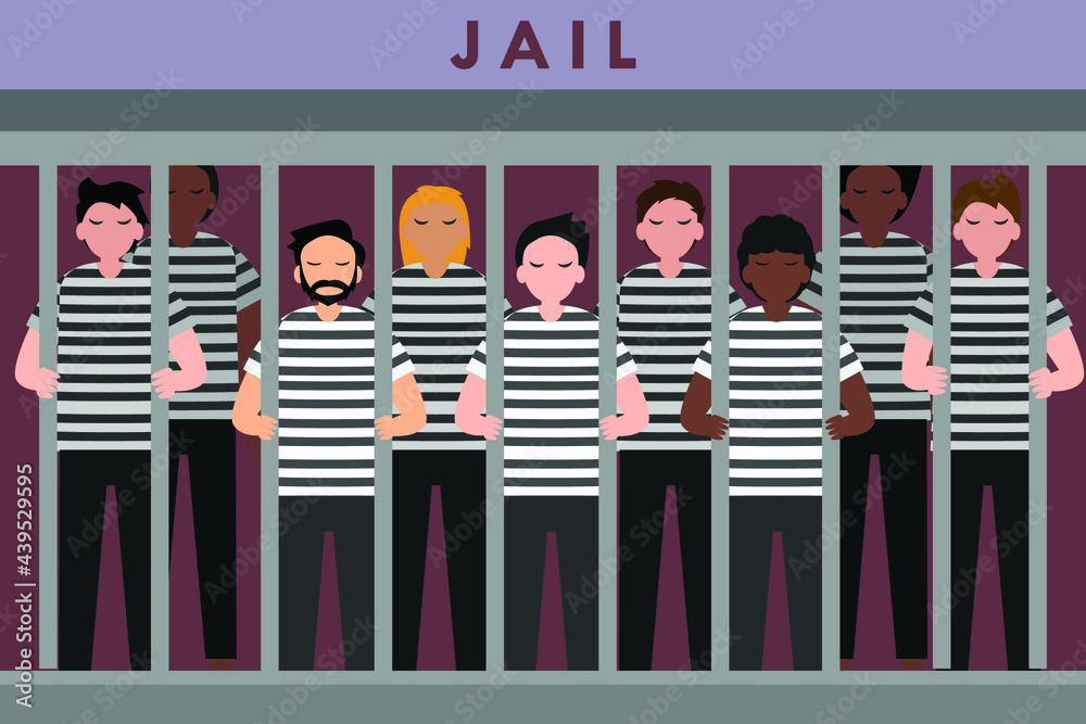Prisoner vector concept: Male prisoners standing together inside the ...