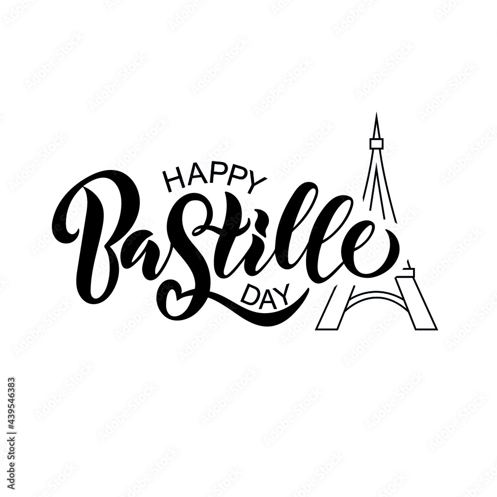 Happy Bastille Day handwritten text. Vector illustration isolated on ...