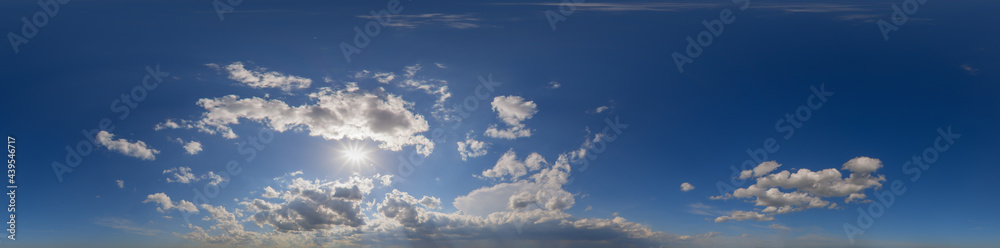 Panorama of beautiful blue sky with clouds during sunset. Seamless 360 ...