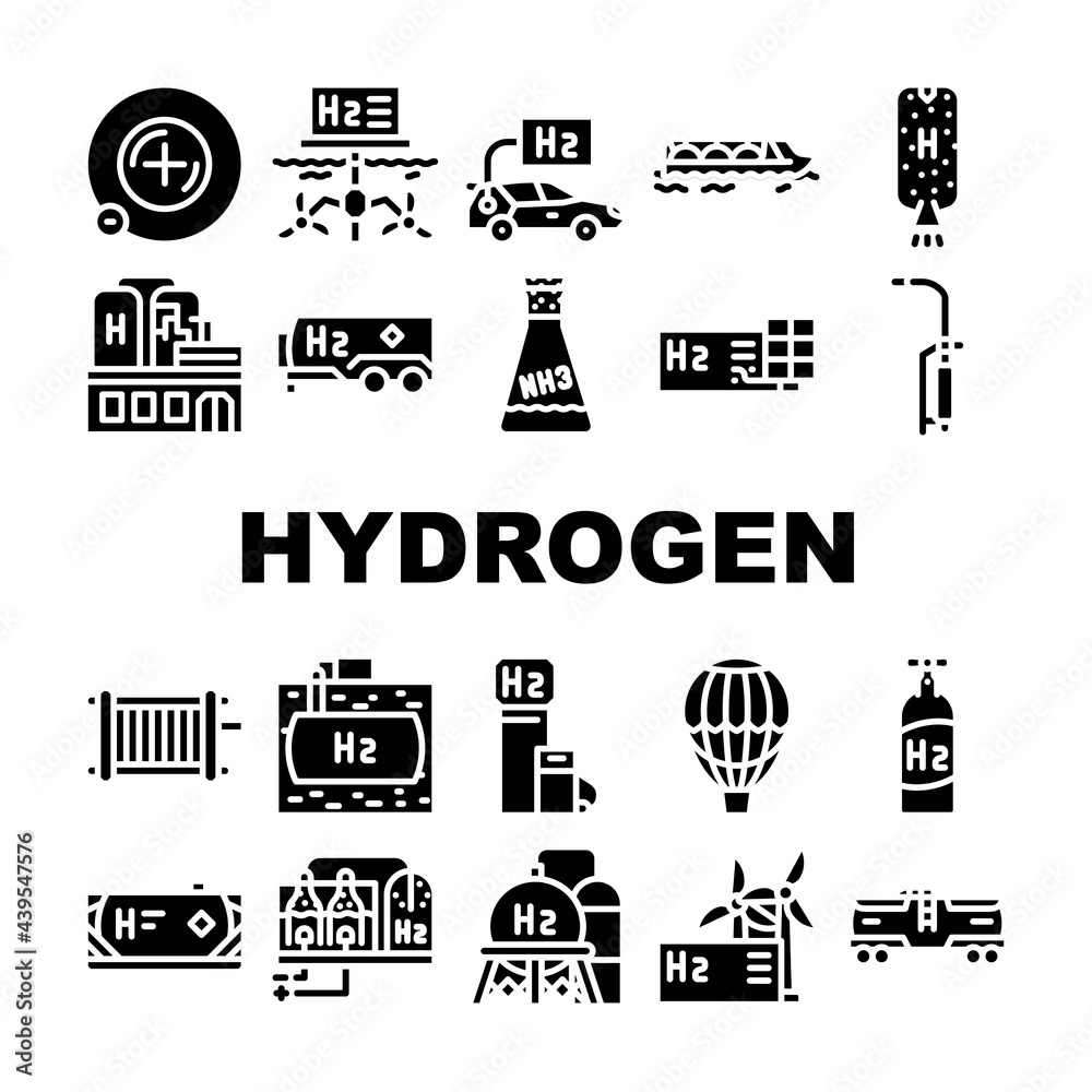 Hydrogen Energy Gas Collection Icons Set Vector. Hydrogen Fuel Station ...