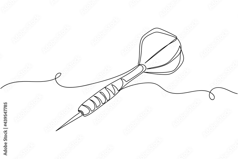 Continuous one line of darts in silhouette on a white background ...