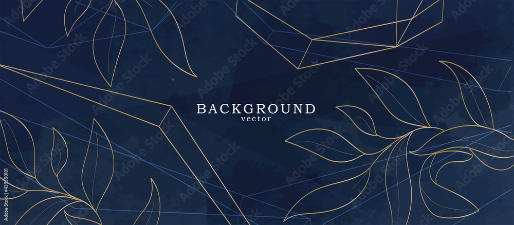 Abstract background art with botanical leaves on dark blue background ...