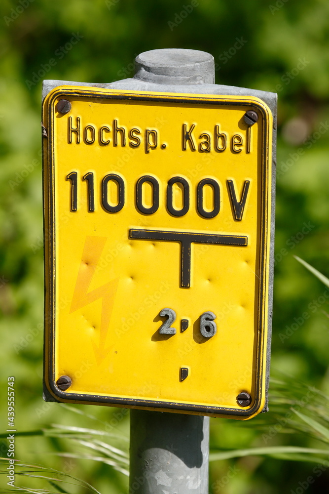 Schild Hochspannung Kabel, Schieber, Schieberschild, Lebensgefahr ...