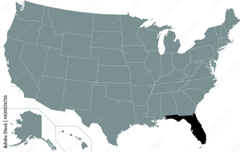 Black highlighted location map of the US Federal State of Florida ...