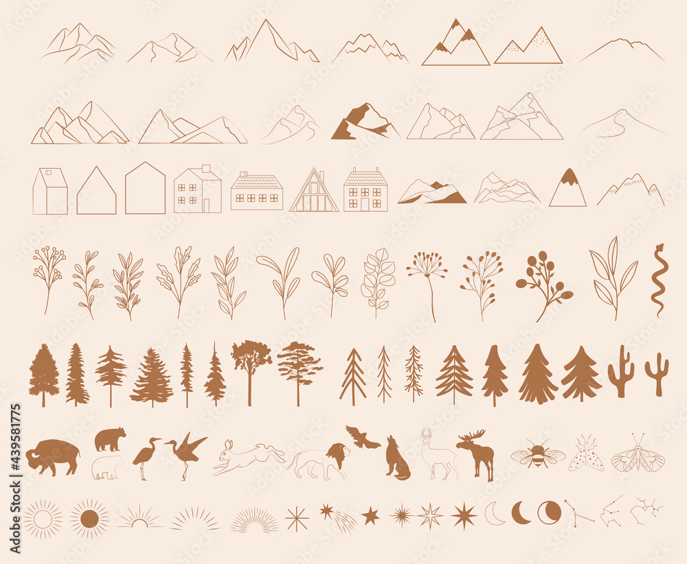 Collection of Nature Icons, Symbols, Elements with nature, tree, plant ...
