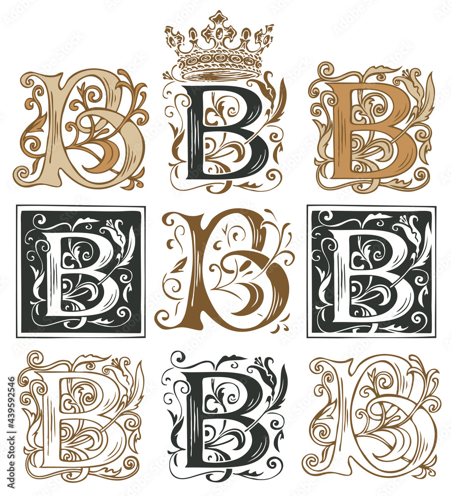 Initial letter B with vintage baroque ornamentation. Vector ...
