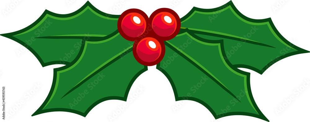 Cartoon Red Christmas Holly Berries With Leaves. Vector Hand Drawn ...