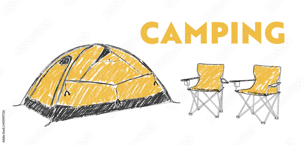 Zelt mit 2 Campingstühlen (Zeichnung) Stock Illustration | Adobe Stock