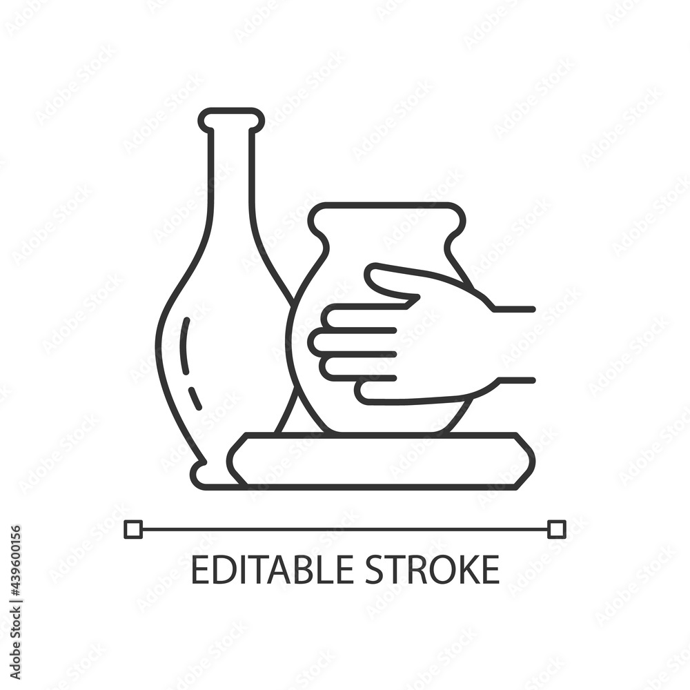 Handmade pottery linear icon. Ceramic vessels creation. Making pottery ...