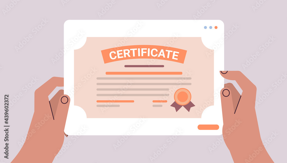 human hands holding certificate template academic diploma degree ...