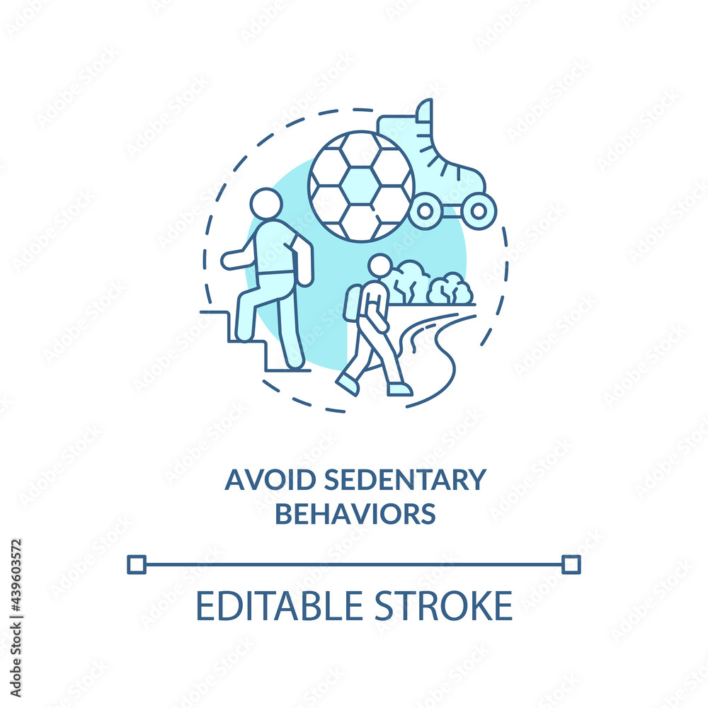 Avoid sedentary behaviors concept icon. Lazy lifestyle. Being more ...