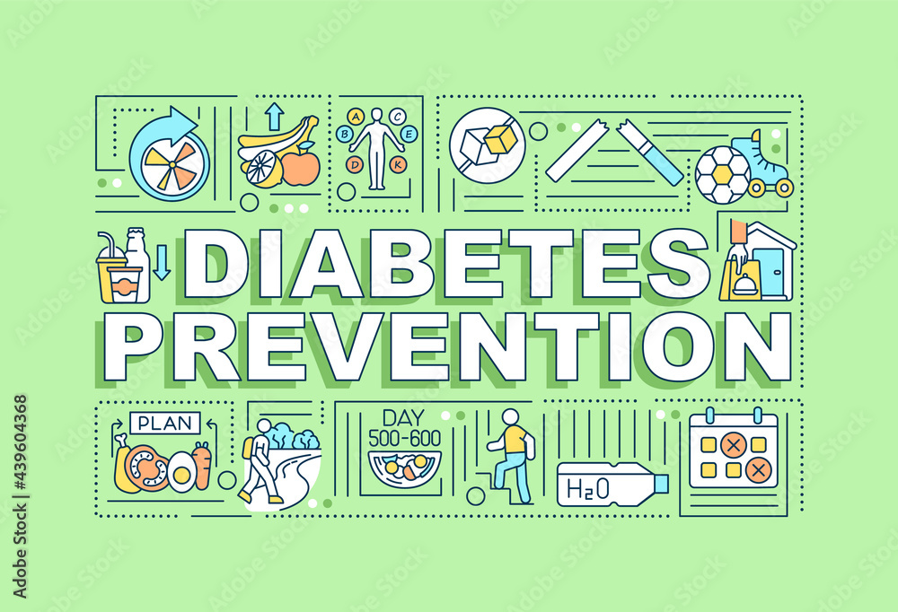 Diabetes preventions word concepts banner. Medical help. Infographics ...