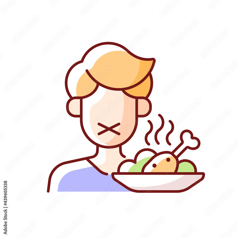 Vecteur Stock Loss of appetite RGB color icon. Restriction in food for ... Vecteur Stock Loss of appetite RGB color icon. Restriction in food for ...