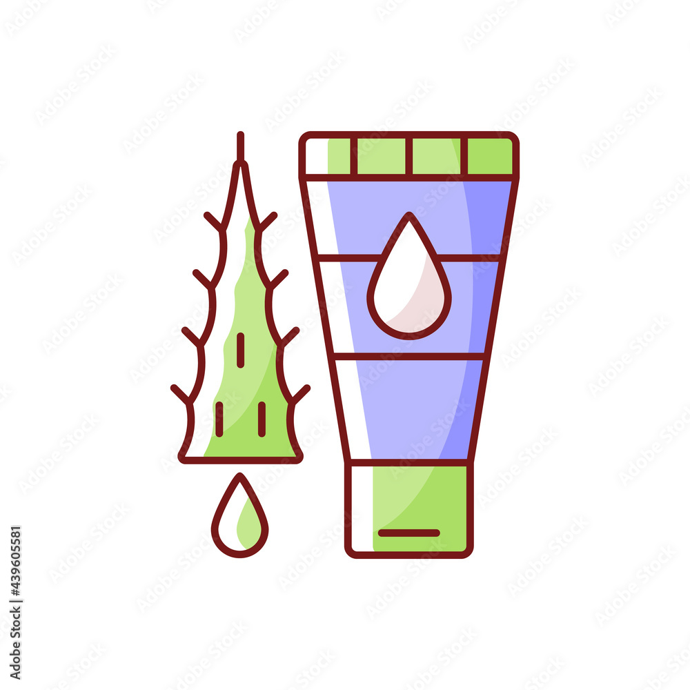 Using moisturizing lotion RGB color icon. Gel with aloe vera oil for ...