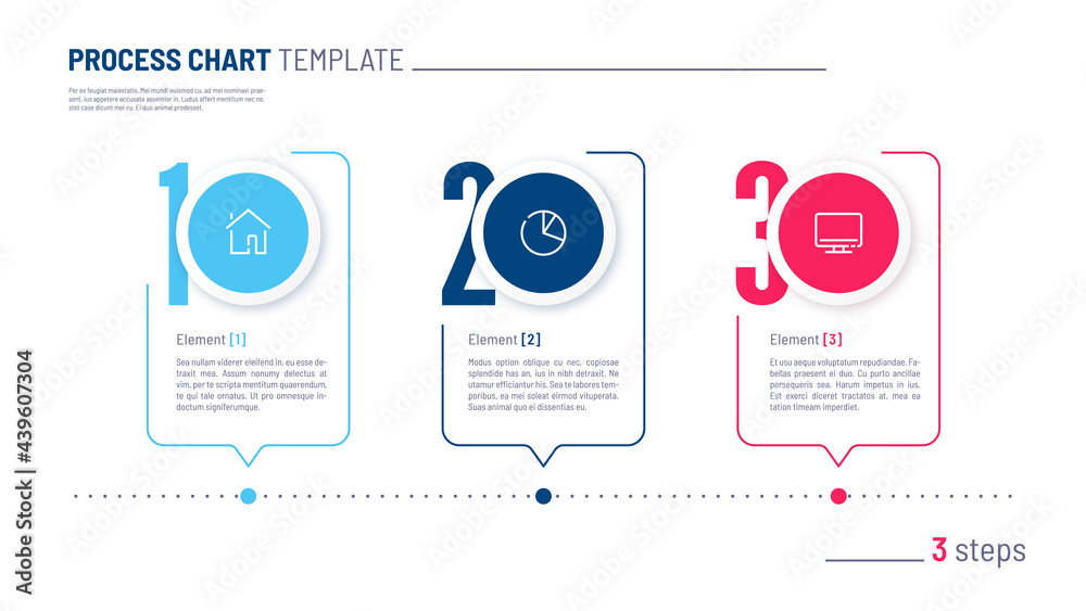 Vector infographic numbered process chart template. Three steps Stock ...