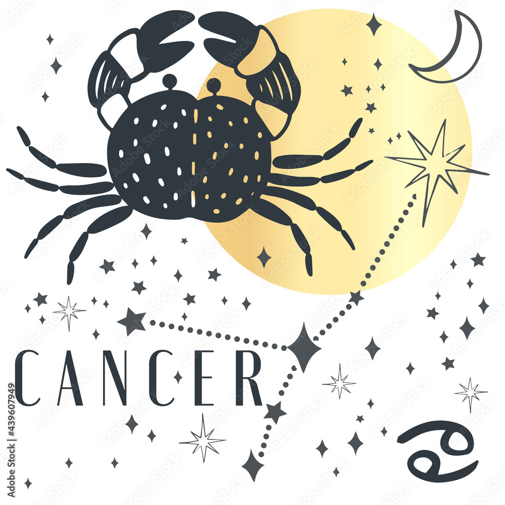 Zodiac cancer boho magical vintage distressed art symbol or label ...