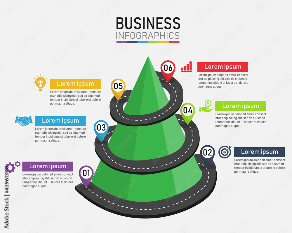 mountain business infographic 3d. Road to Top of Mountain. 6 steps ...